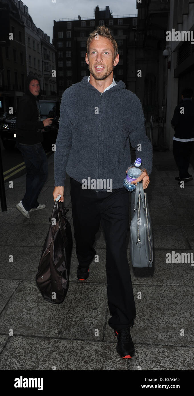 Jenson Button arriving at 45 Park Lane Hotel in London. Featuring ...