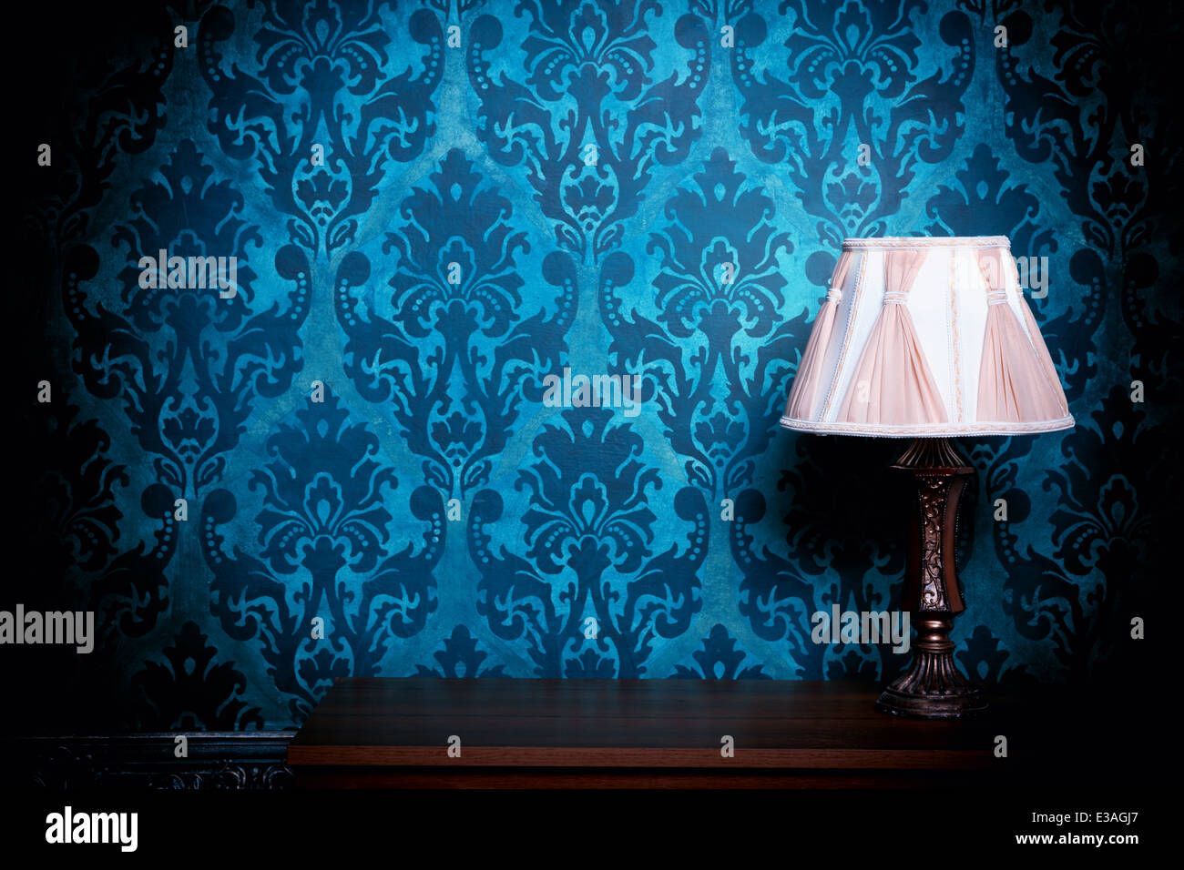 Old lamp in blue vintage interior. Professional lighting. Rich rococo ...