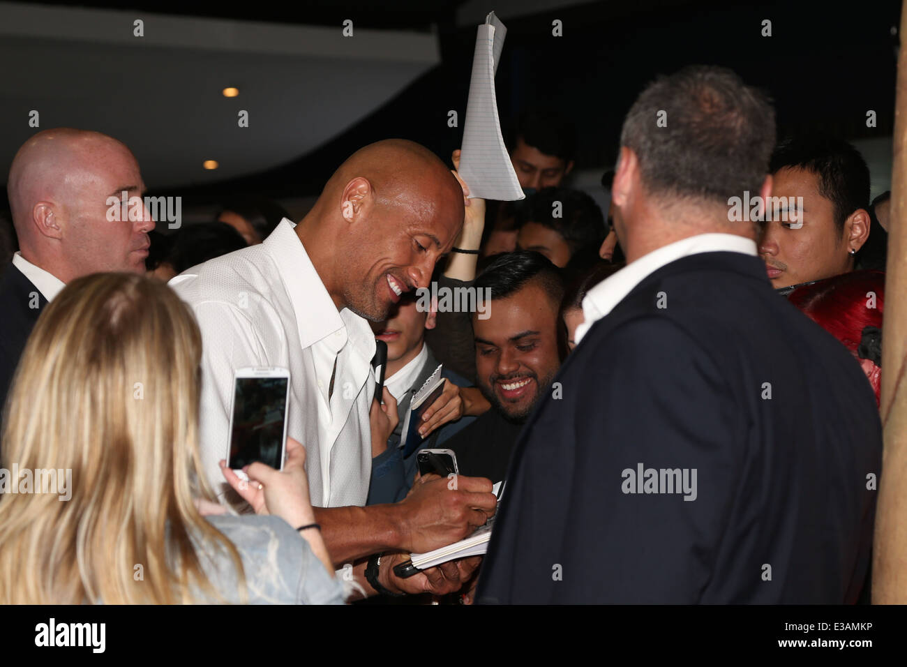 Dwayne Johnson (The Rock) meets fans on the red carpet at the Hercules ...