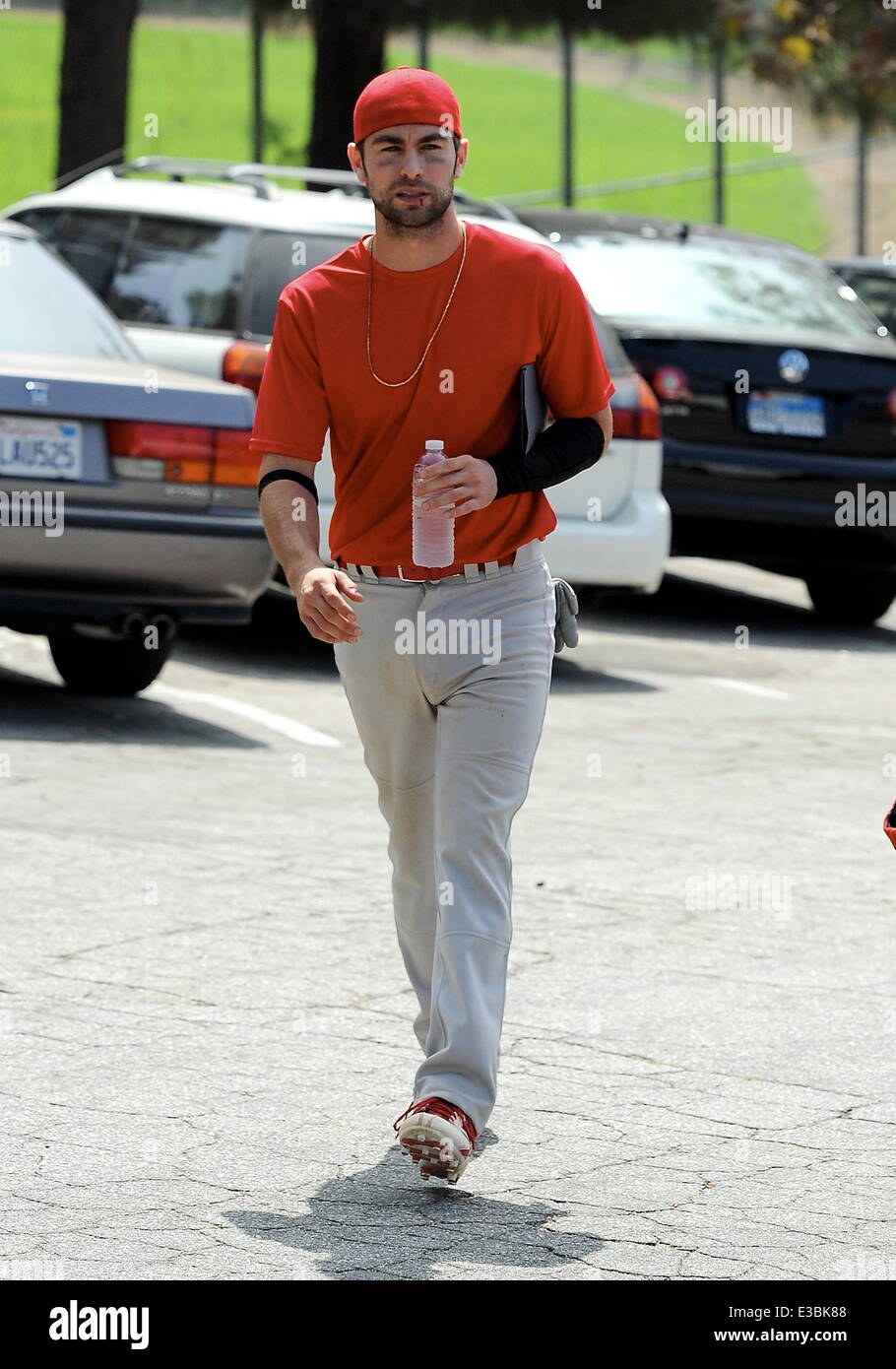 Actor Chace Crawford jumping around on the set of "Undrafted" as he ...