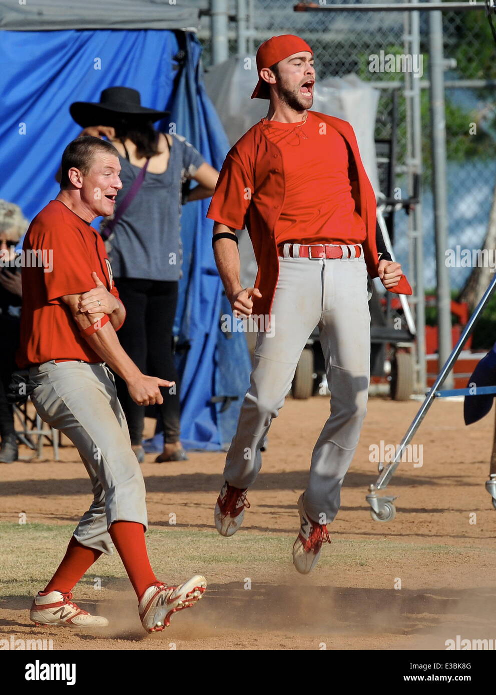 Actor Chace Crawford jumping around on the set of "Undrafted" as he ...