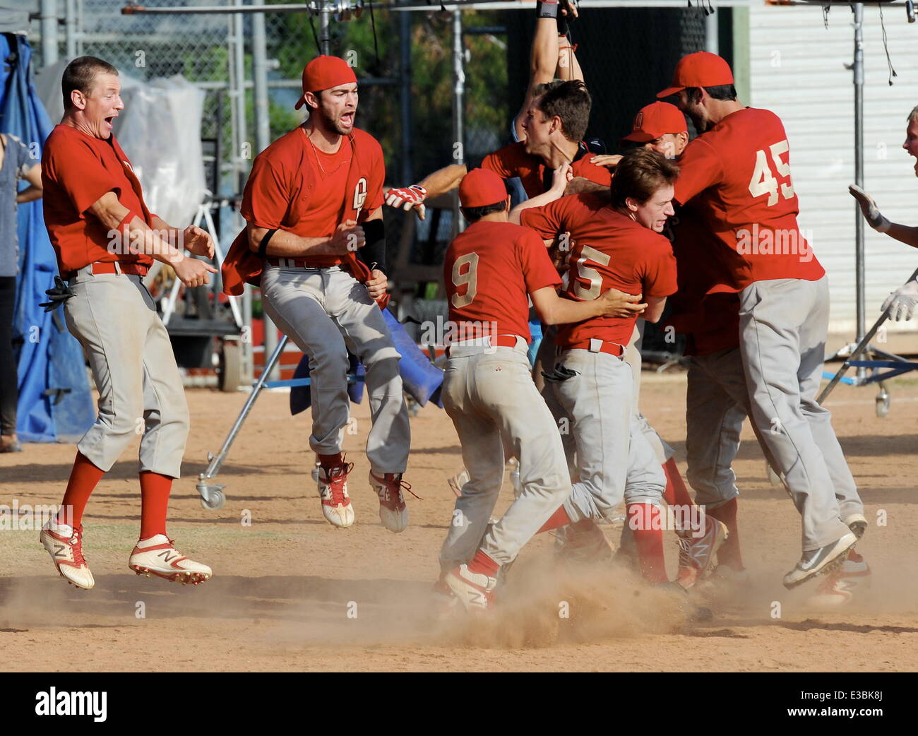 Actor Chace Crawford jumping around on the set of "Undrafted" as he ...
