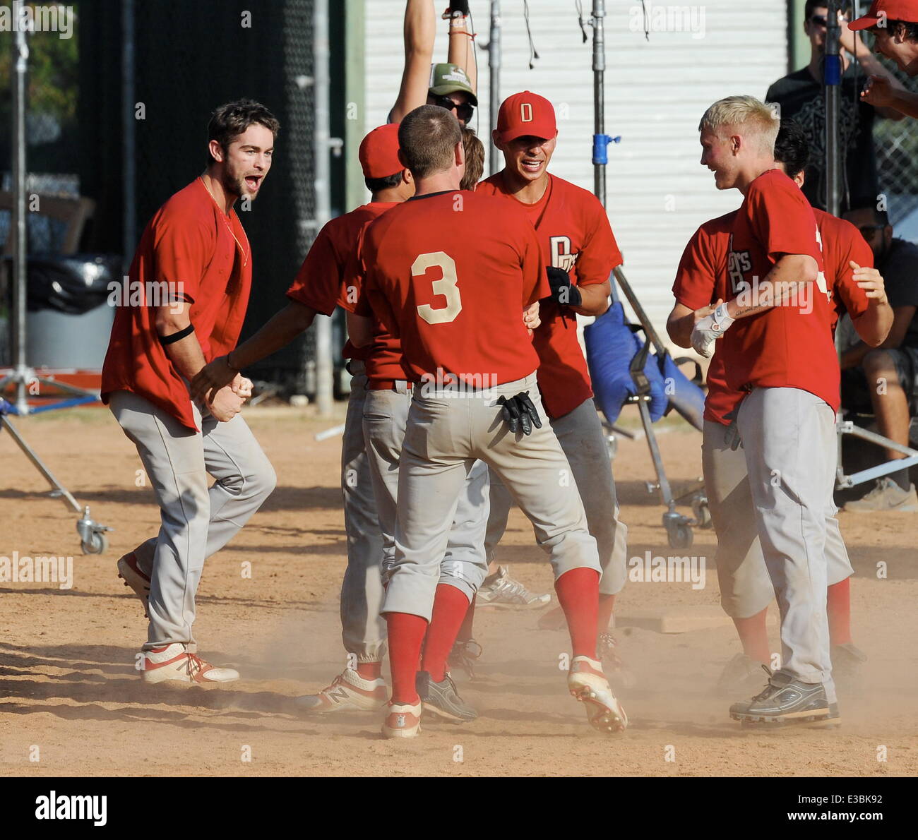 Actor Chace Crawford jumping around on the set of "Undrafted" as he ...