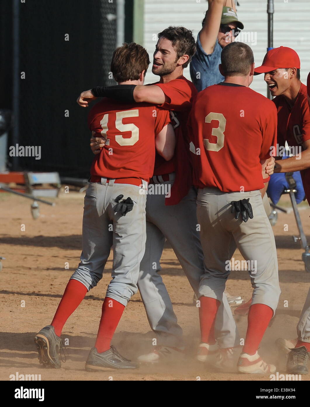 Actor Chace Crawford jumping around on the set of "Undrafted" as he ...