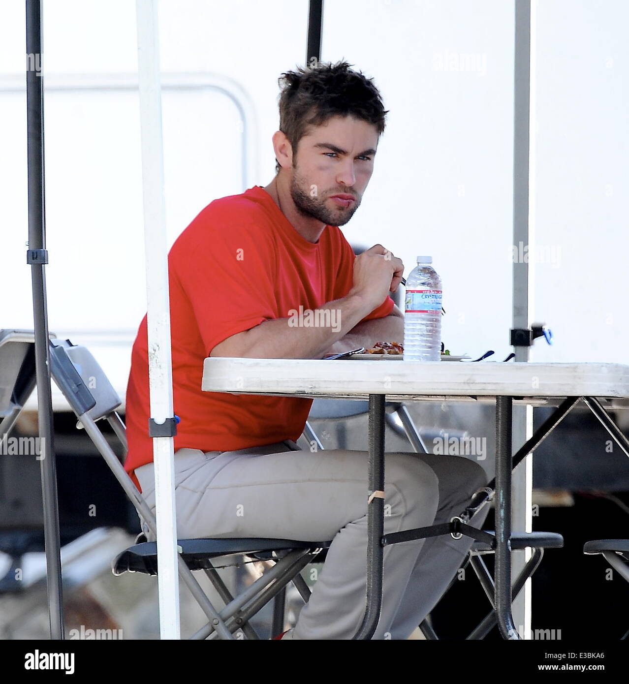 Actor Chace Crawford jumping around on the set of "Undrafted" as he ...