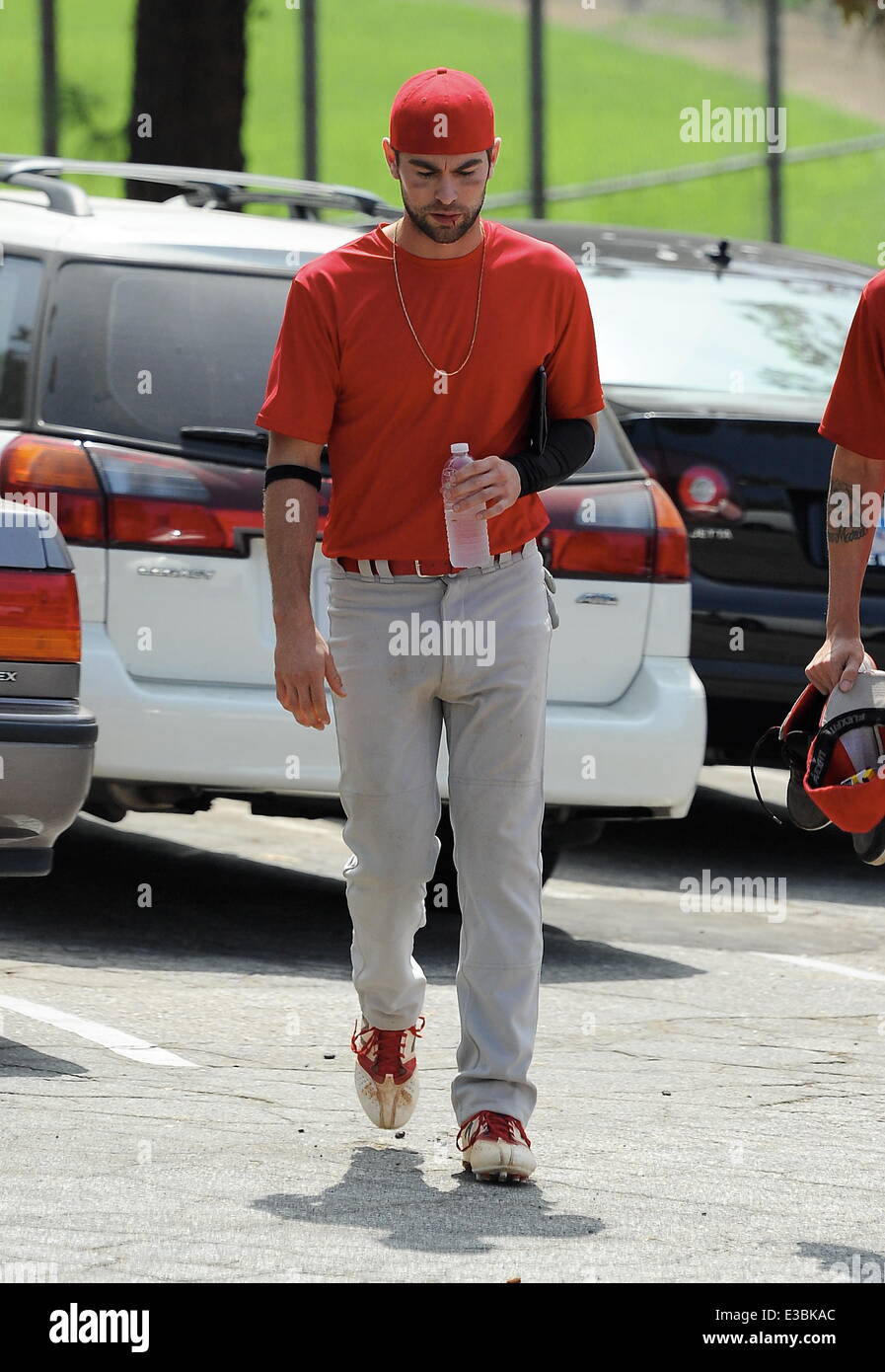 Actor Chace Crawford jumping around on the set of "Undrafted" as he ...