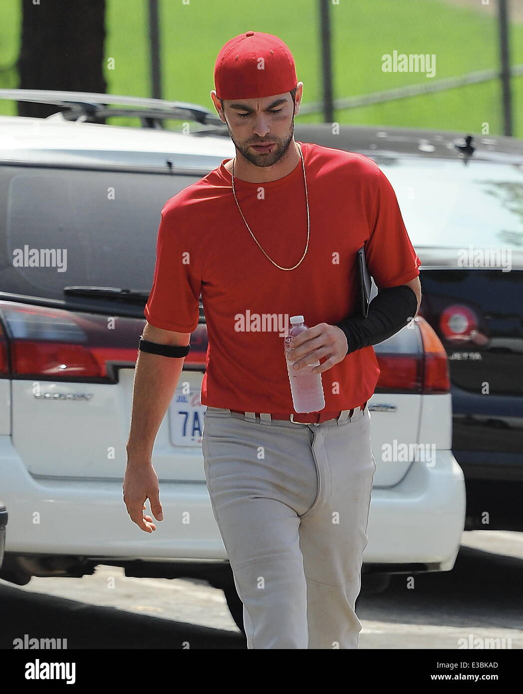 Actor Chace Crawford jumping around on the set of "Undrafted" as he ...