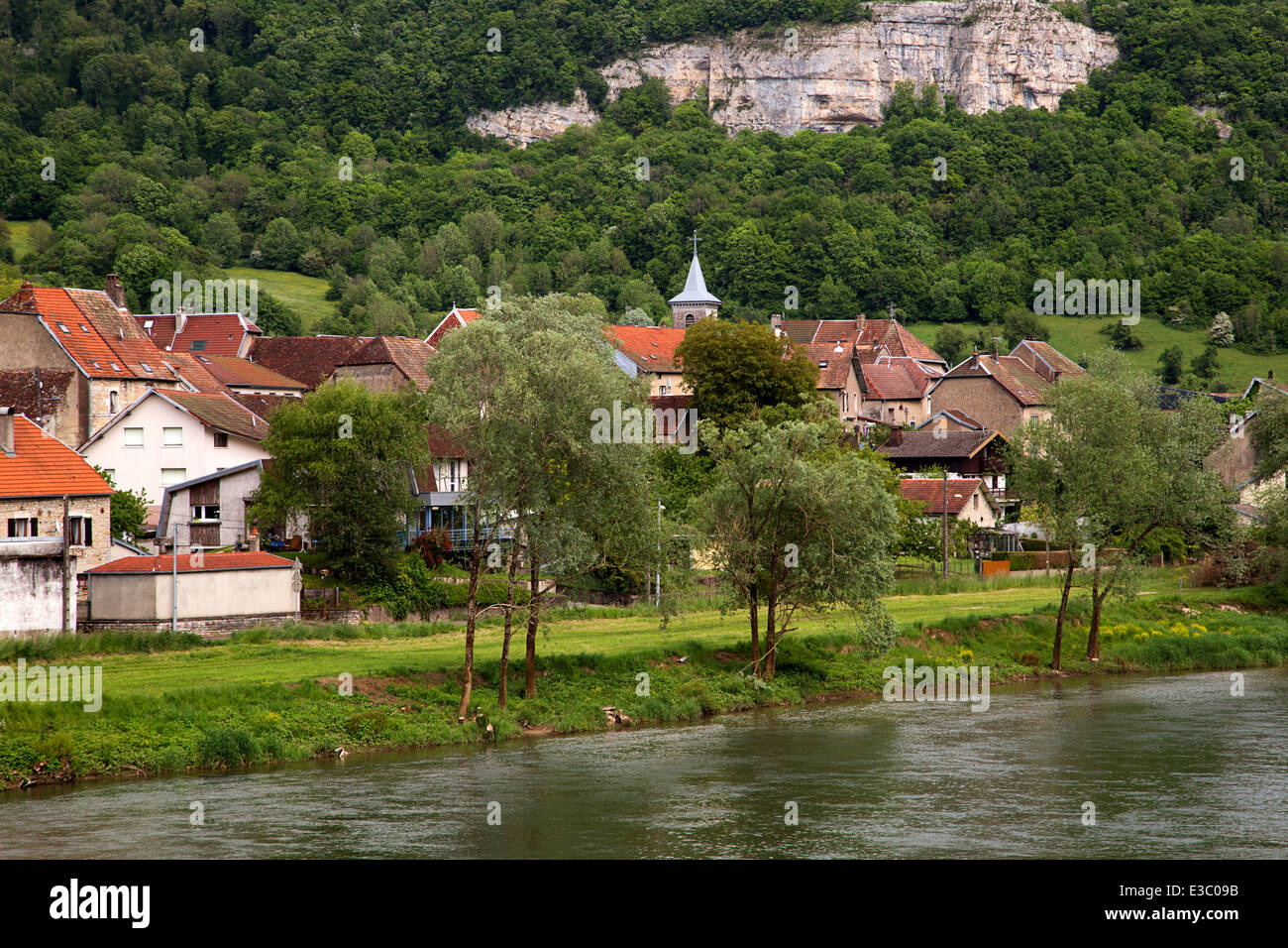 French river Doubs with city of Baume-les-Dames, Franche-Comté, Doubs ...