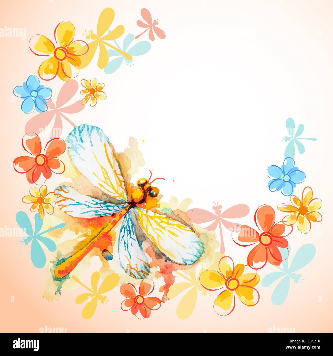 Flying Dragonflies with Flowers Stock Photo - Alamy
