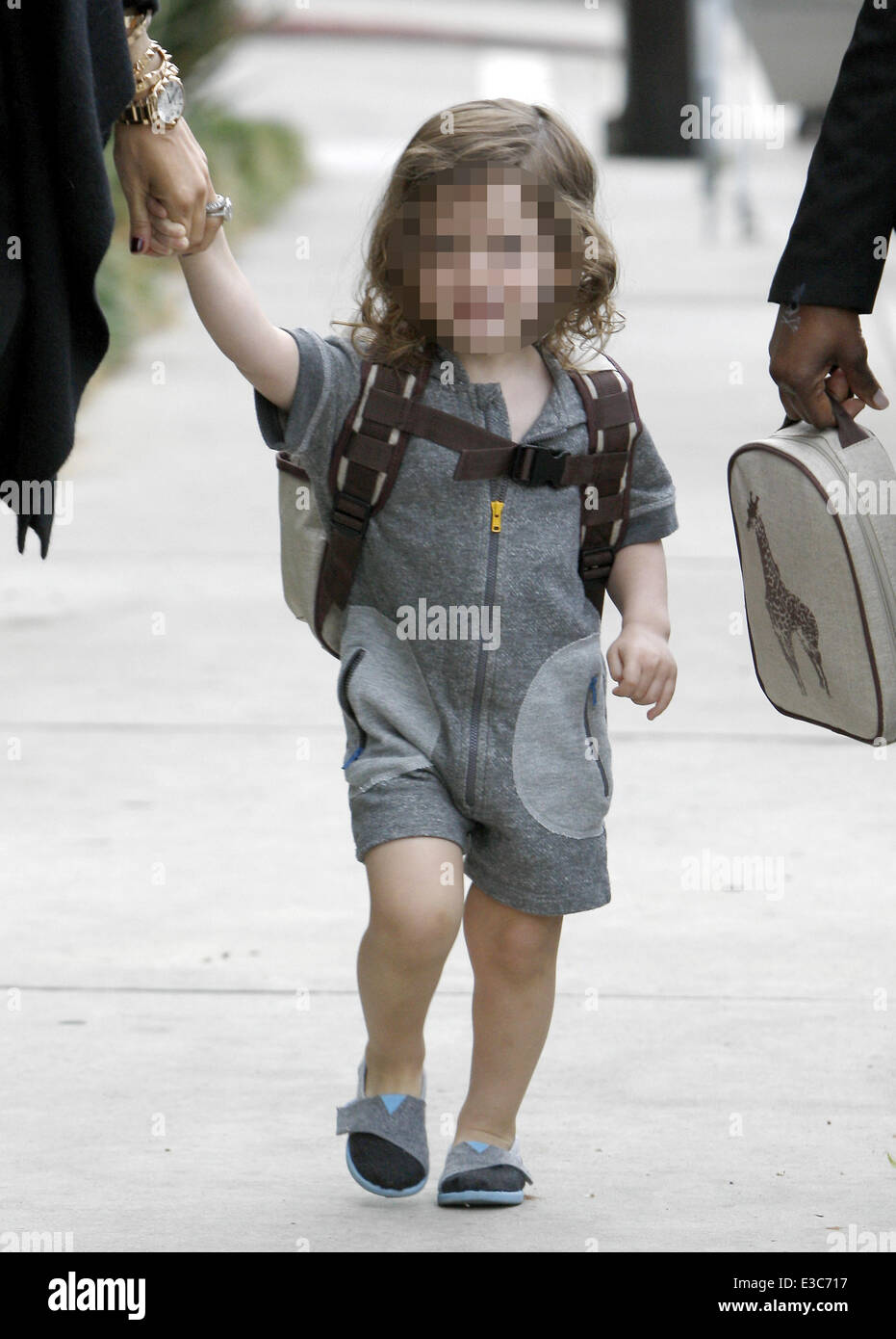 Rachel Zoe wearing flared jeans, out and about with her son Skyler in ...