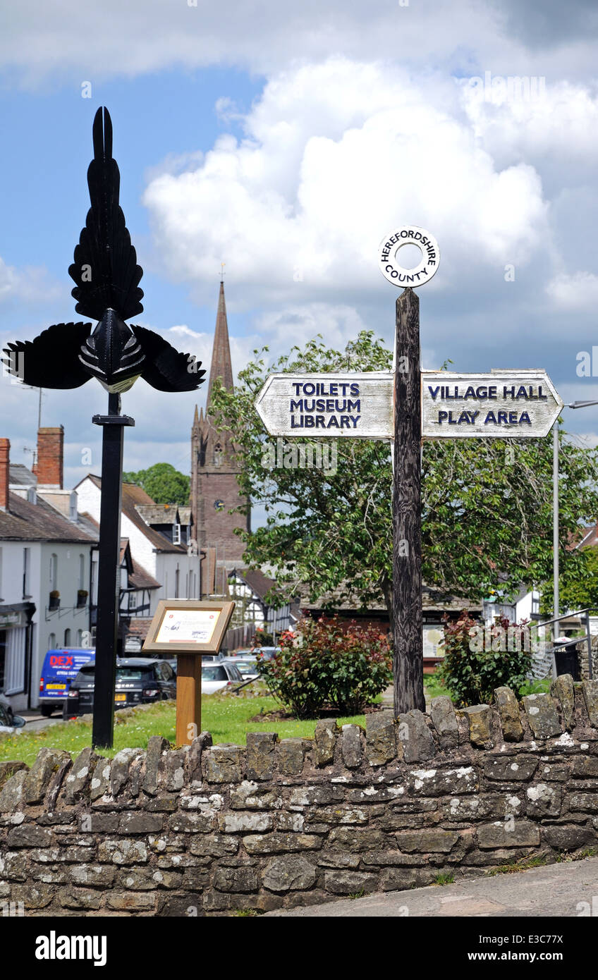 Village centre with magpie statue and signpost, Weobley, Herefordshire ... Village centre with magpie statue and signpost, Weobley, Herefordshire ...