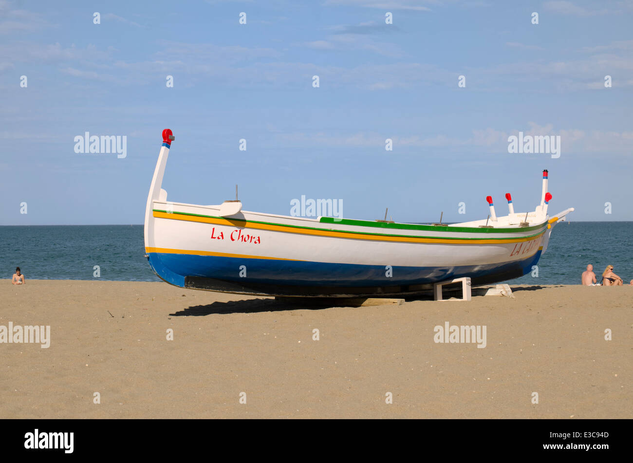 Old traditional rowing Boat on the beach of Carihuela, Torremolinos ...