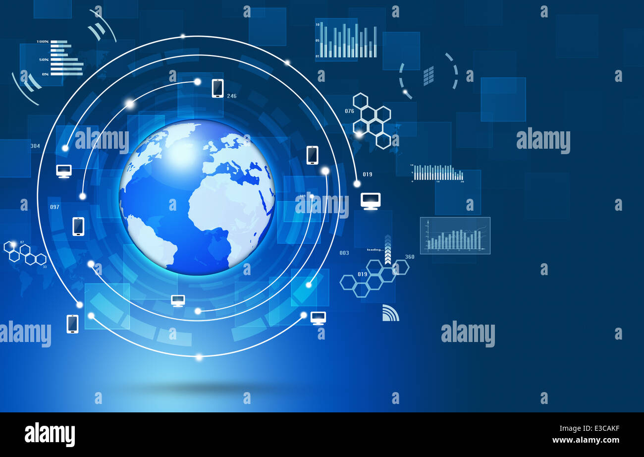 abstract net global communications concept blue background Stock Photo ...