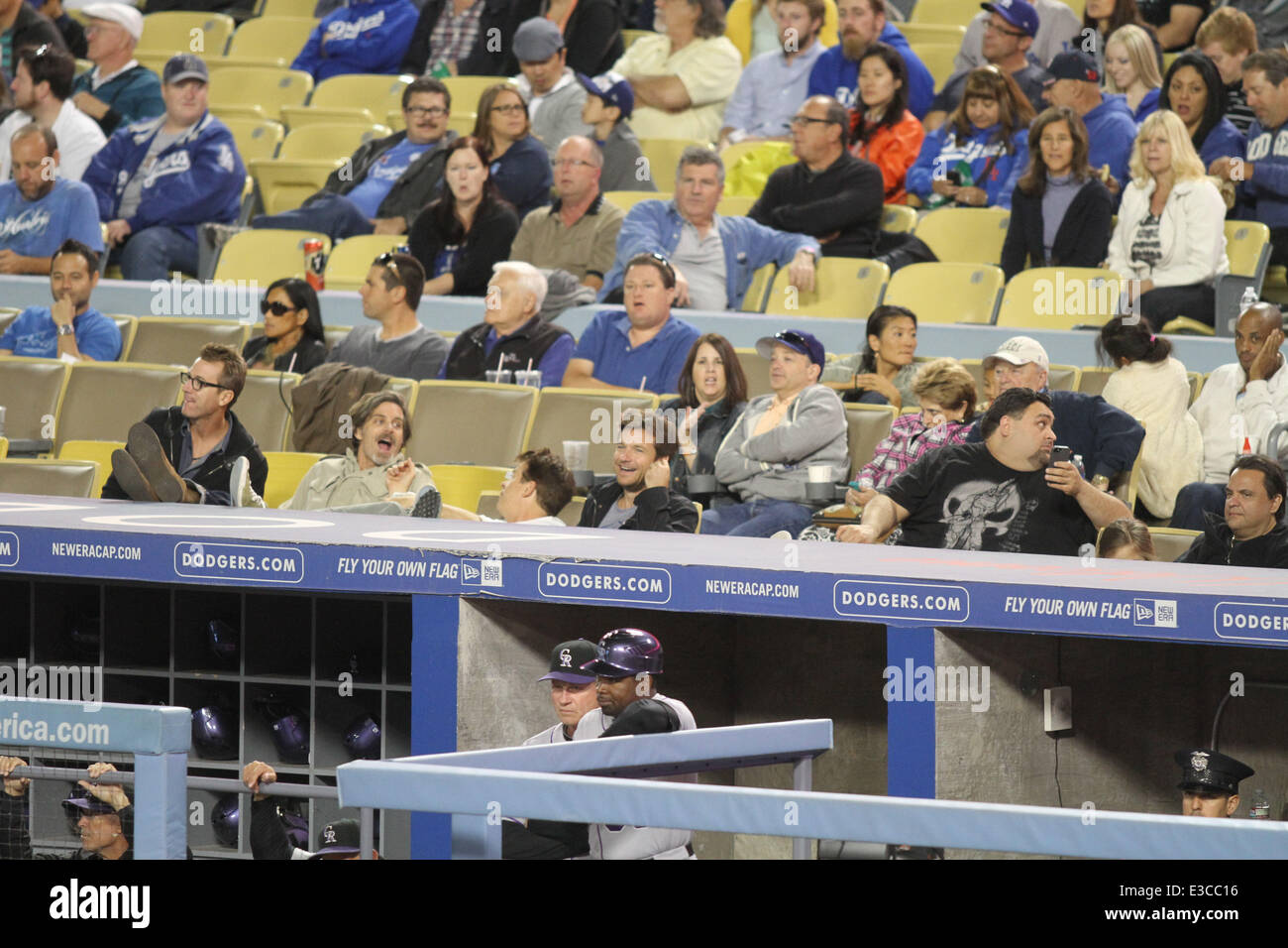 Jason Bateman having a good time at the Dodgers game. Featuring: Jason ...