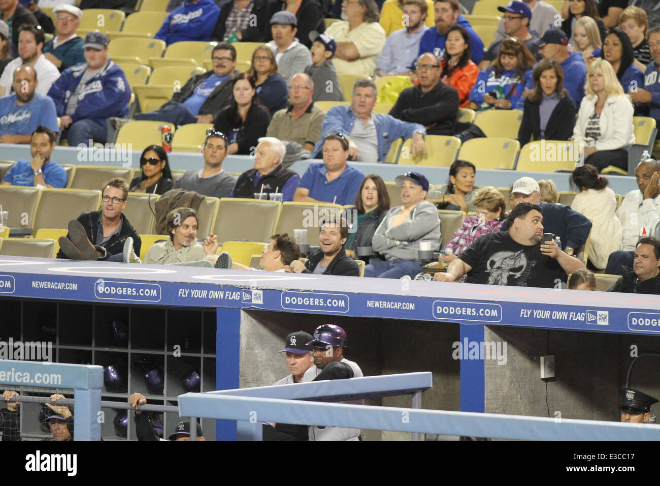 Jason Bateman having a good time at the Dodgers game. Featuring: Jason ...