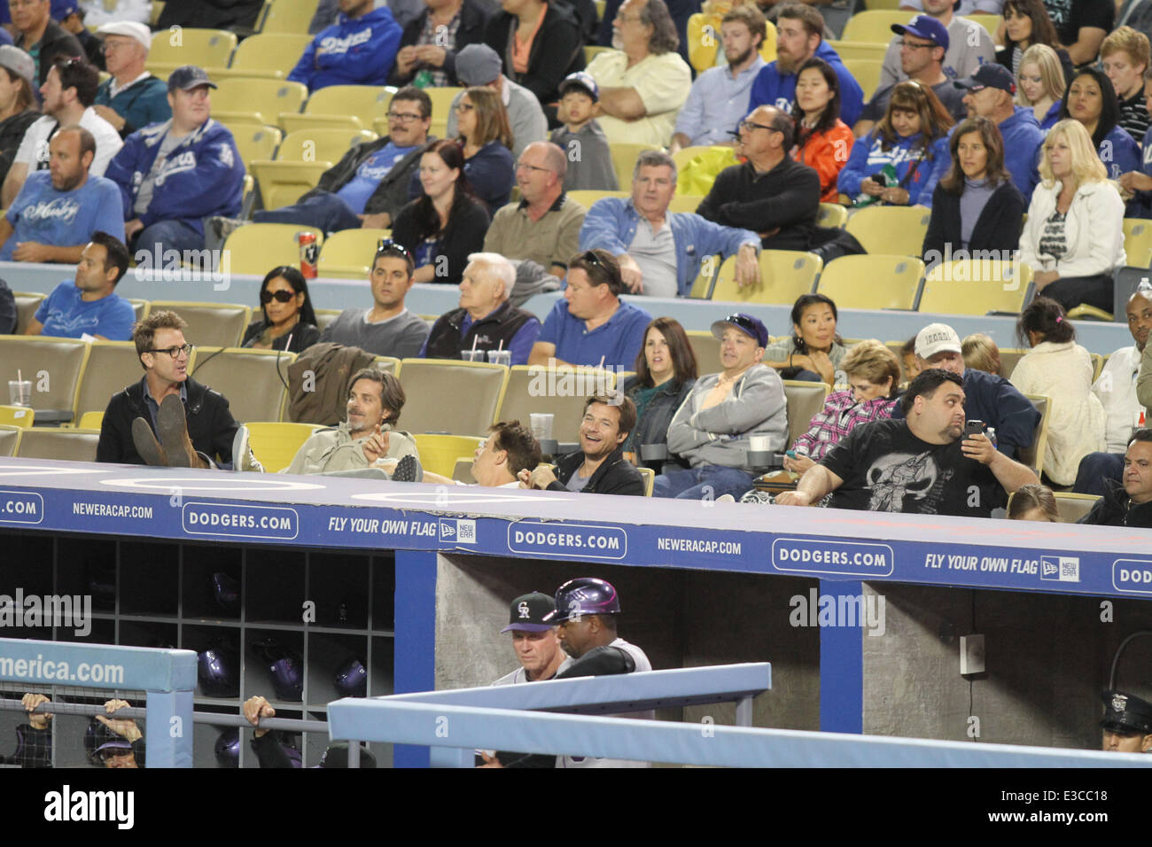 Jason Bateman having a good time at the Dodgers game. Featuring: Jason ...