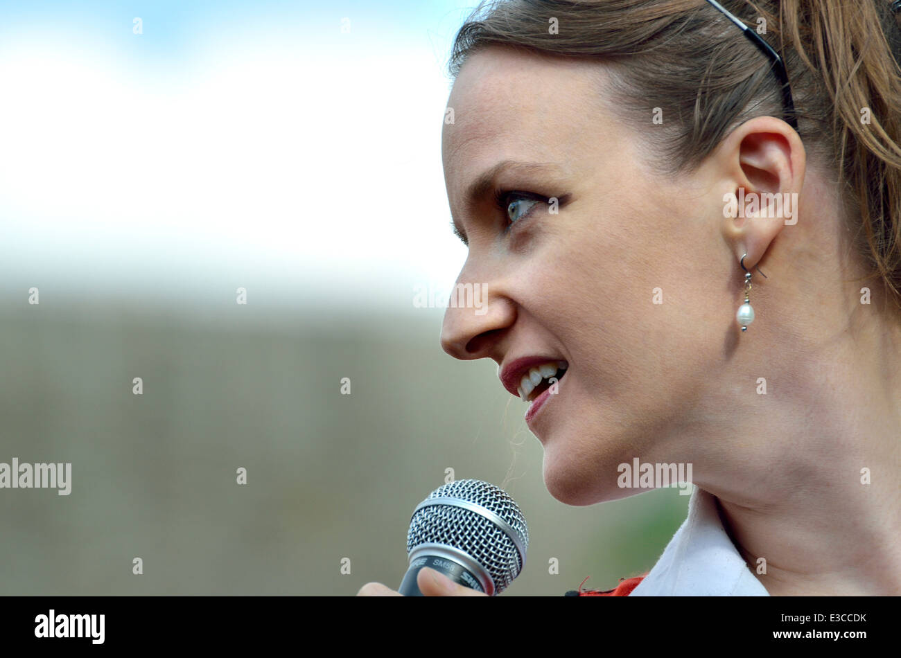 Kate Smurthwaite speaking in Parliament Square, London, 21st June 2014 ...