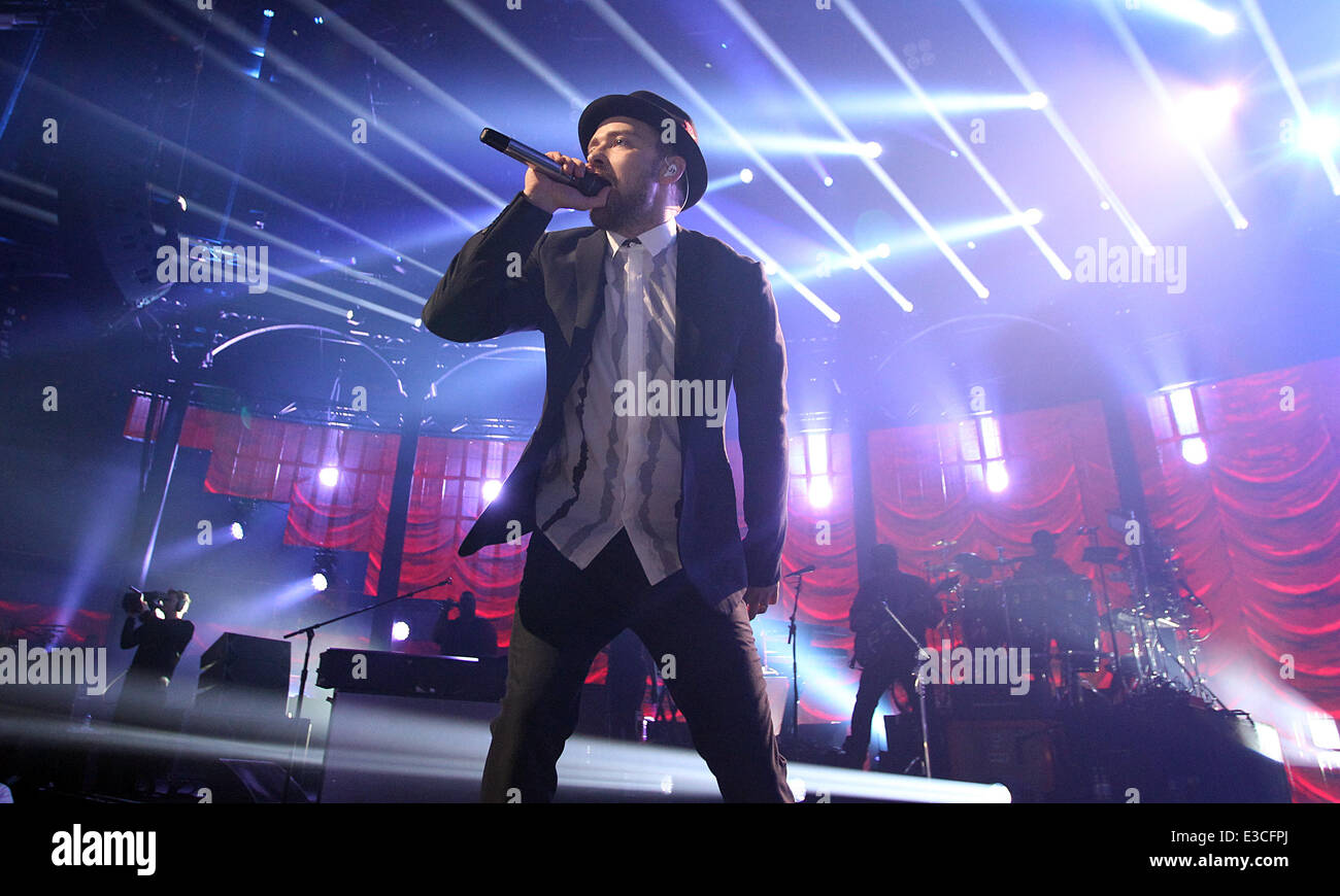 Justin Timberlake performing on stage during the iTunes Festival held ...