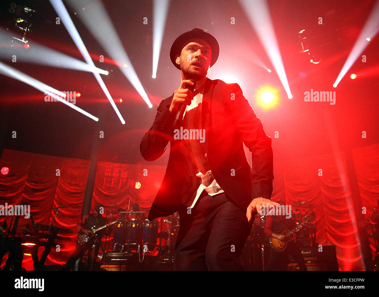 Justin Timberlake performing on stage during the iTunes Festival held ...