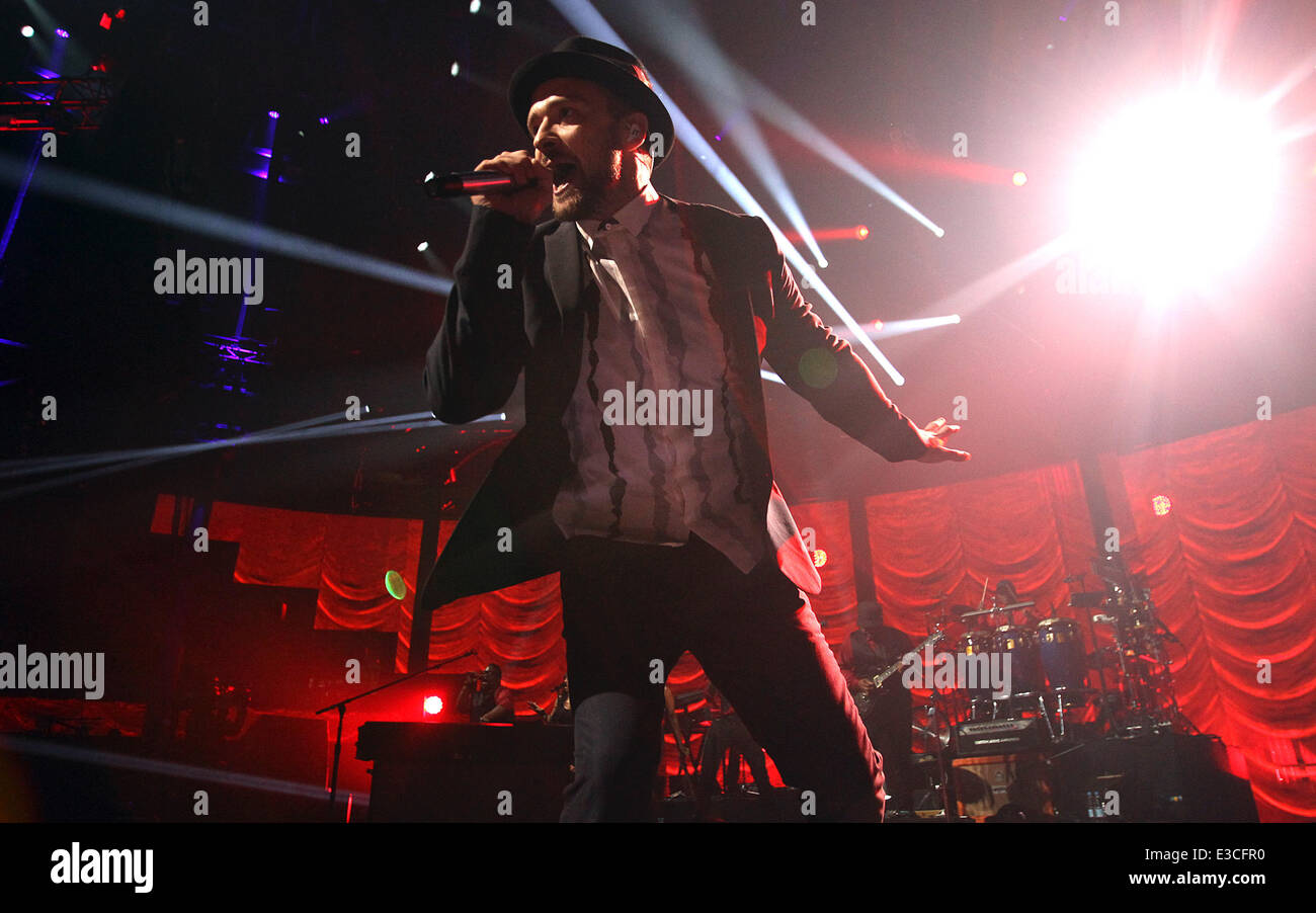 Justin Timberlake performing on stage during the iTunes Festival held ...