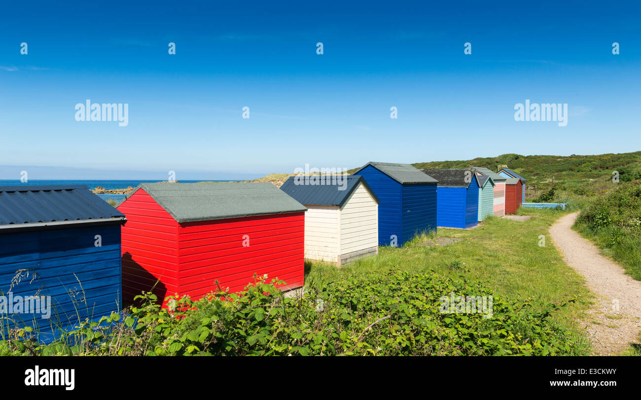 PAINTED HUTS ON HOPEMAN BEACH ALONG THE MORAY COAST SCOTLAND Stock ...