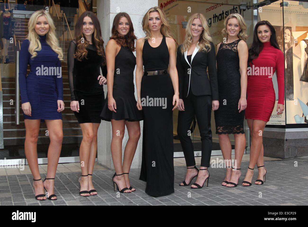 Abbey Clancy with six models in her collection outside the new Matalan ...