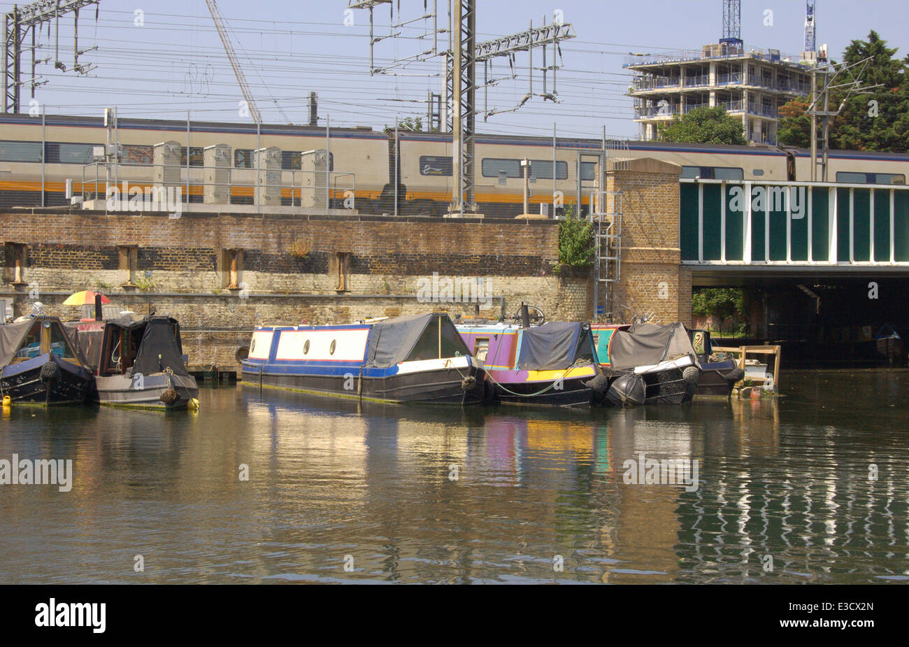 High Speed Train crossing the Regents Canal at Saint Pancras Basin in ...