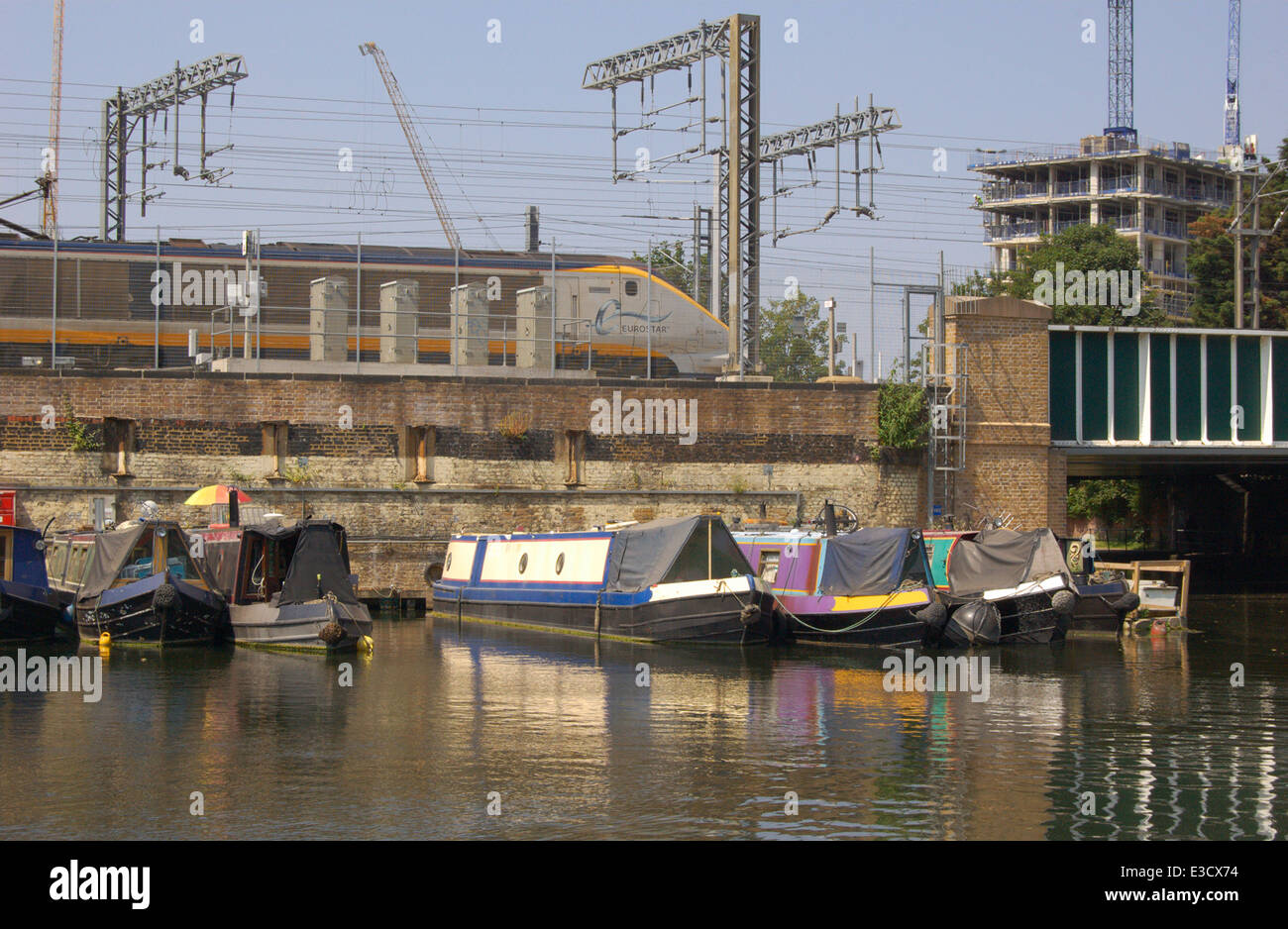 High Speed Train crossing the Regents Canal at Saint Pancras Basin in ...