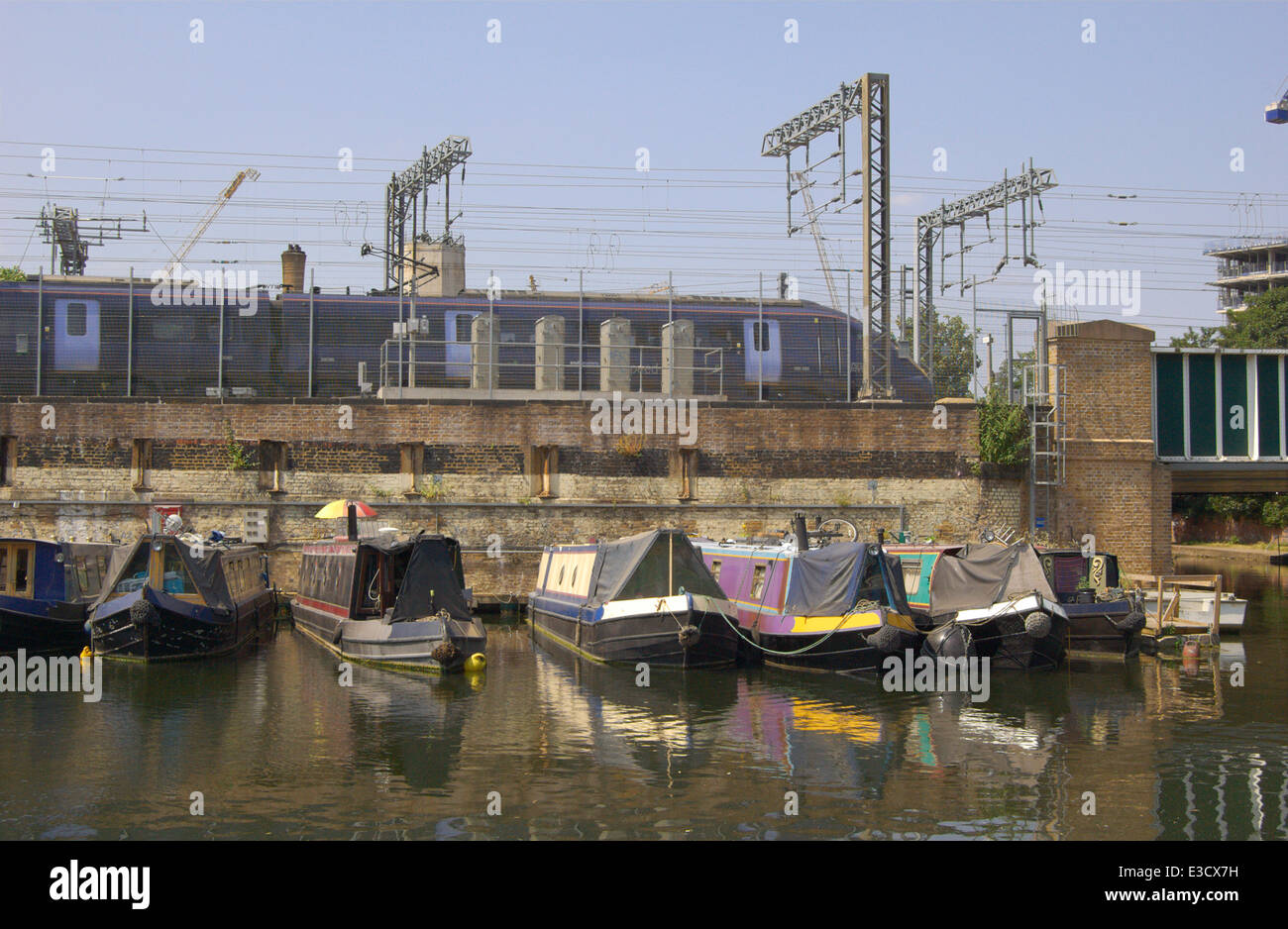 High Speed Train crossing the Regents Canal at Saint Pancras Basin in ...
