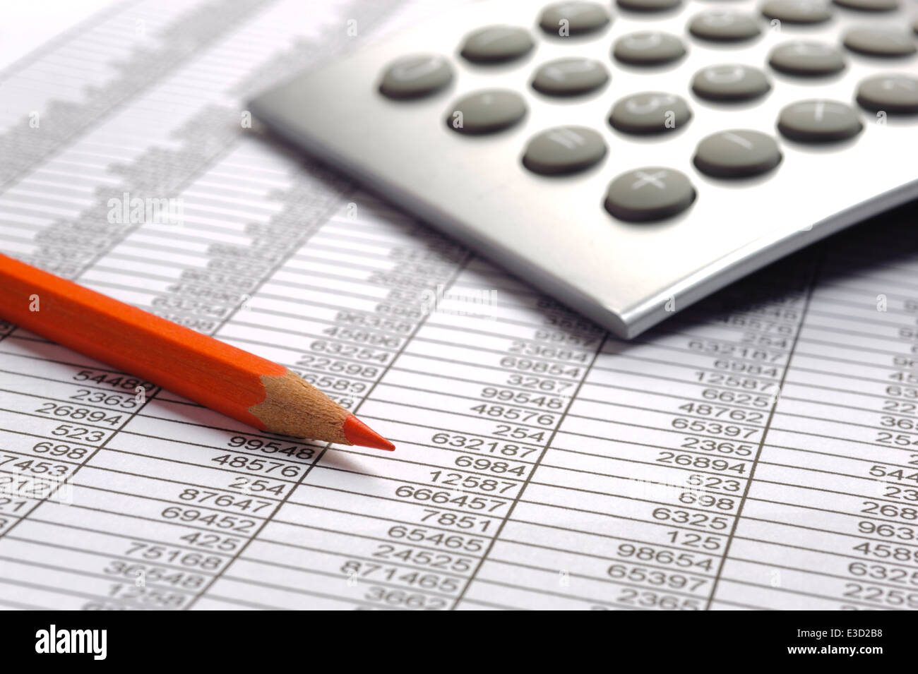 financial calculation with table chart and red pencil Stock Photo - Alamy