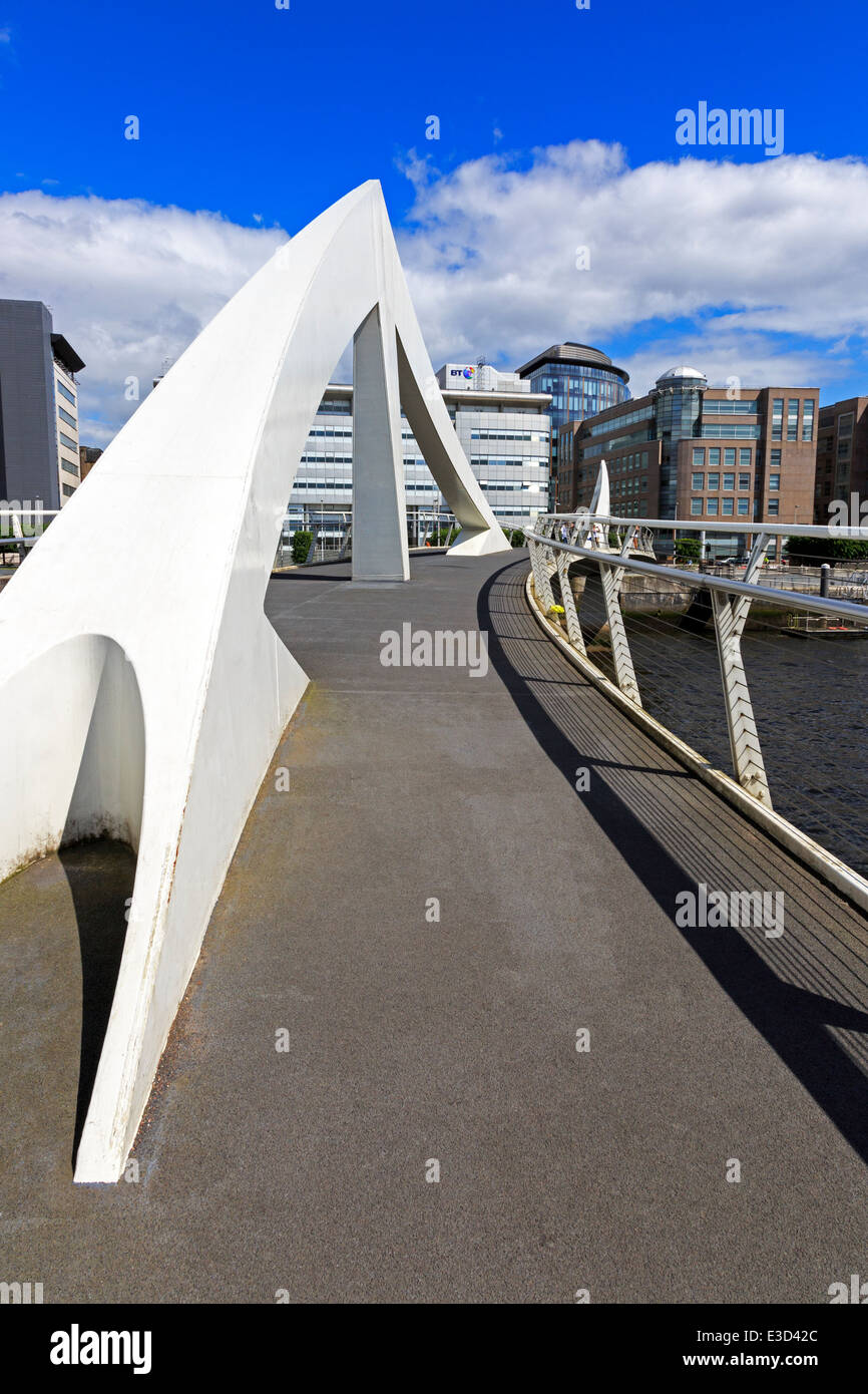Modern bridge across the River Clyde from Plantation towards Broomielaw ...