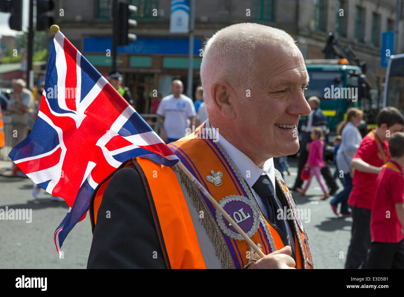 Office bearer from The Loyal Orange Lodge taking part in a parade ...