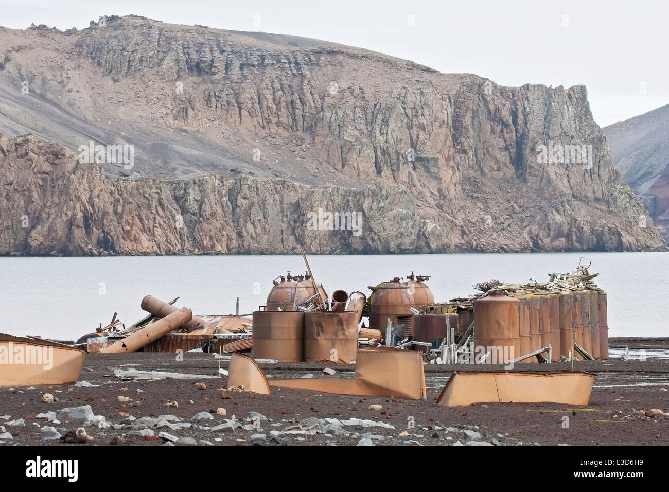 Deception Island, view inside caldera, showing derelict whaling ...
