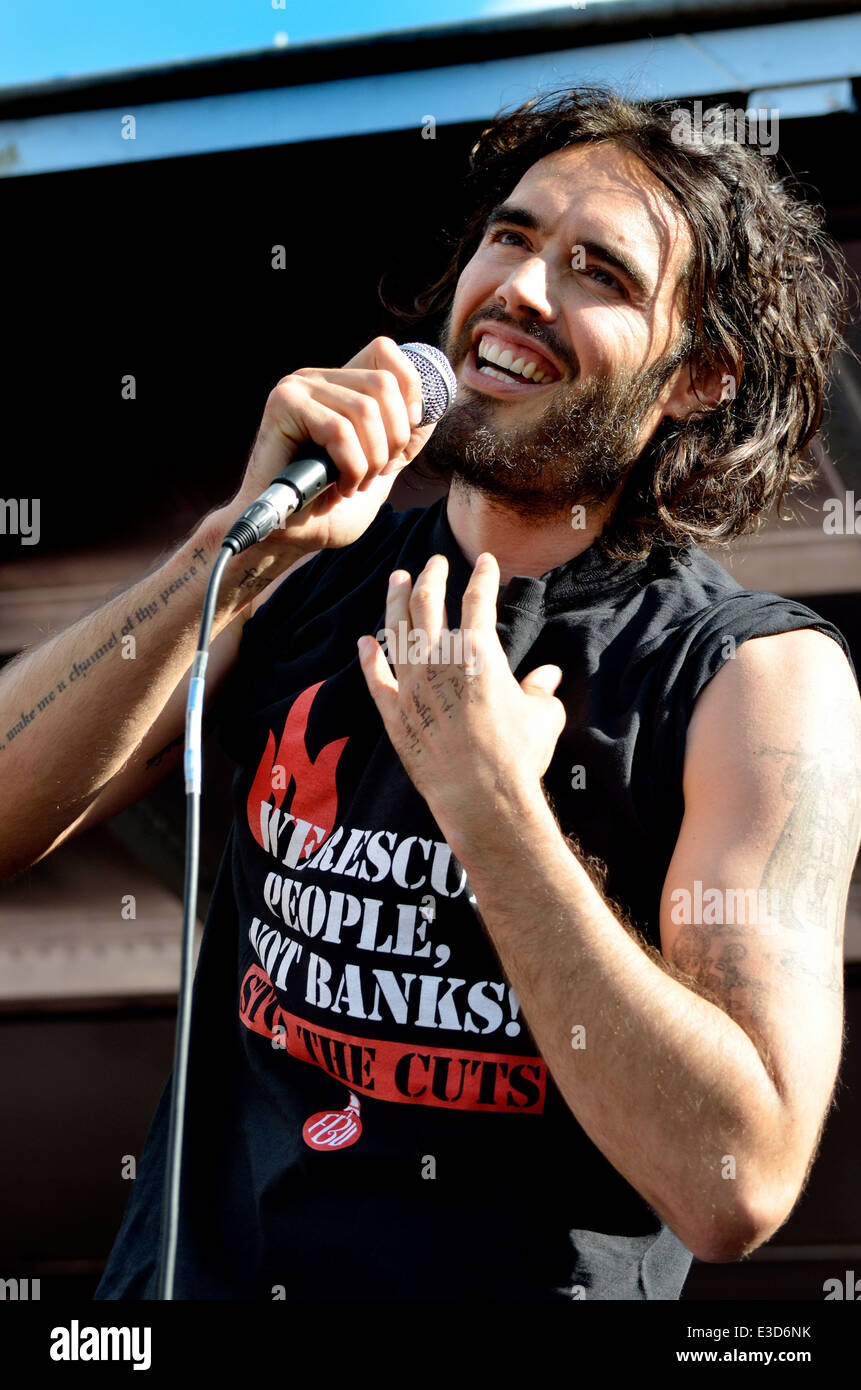 Russell Brand, comedian, speaking at The People's Assembly ...