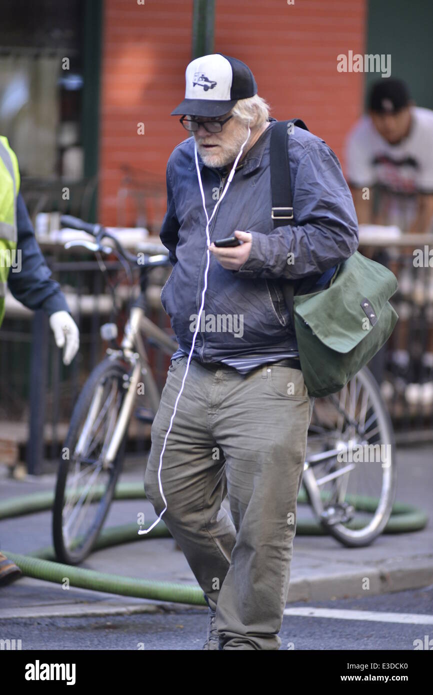 Philip Seymour Hoffman out and about in the Village with his headphones ...