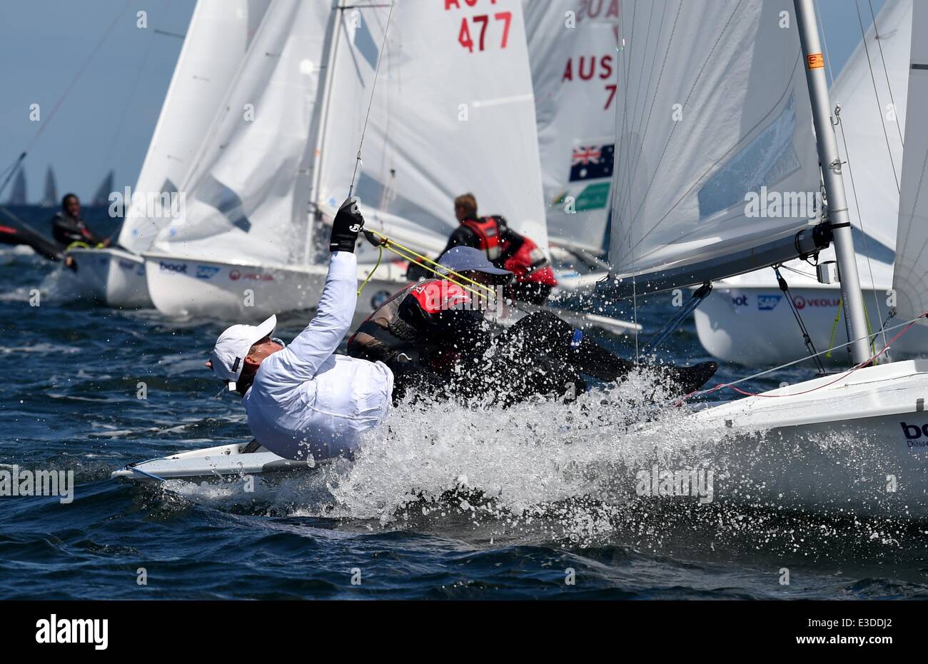 Class 470 dinghies in a regatta on the Baltic Sea off Kiel-Schilksee ...