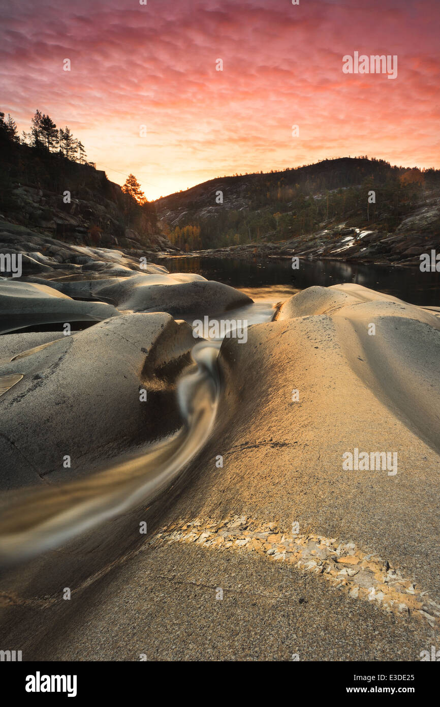 Amazing sunrise at Reinsfoss in Nissedal, Telemark fylke, Norway Stock ...