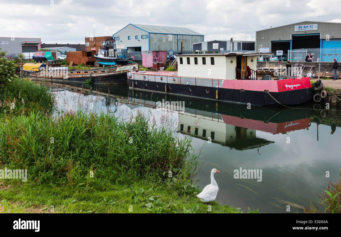 Derelict barges and present day industry on and alonside the bank of ...