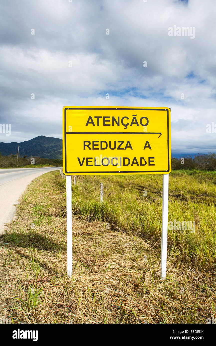 Slow speed sign at Road Aparicio Ramos Cordeiro. Florianopolis, Santa ...