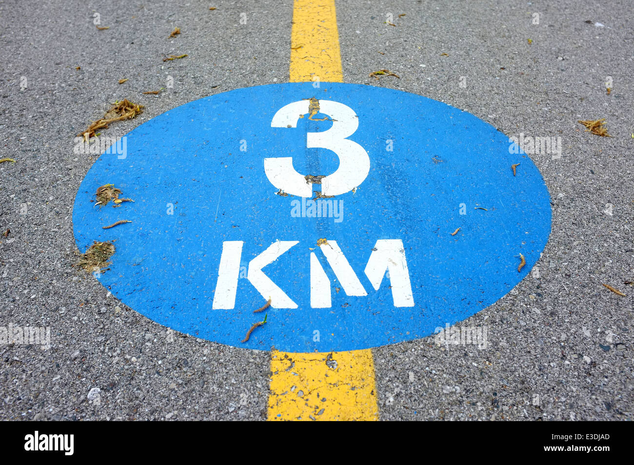 A distance marker sign painted on a cycle path in London, Ontario Stock ...