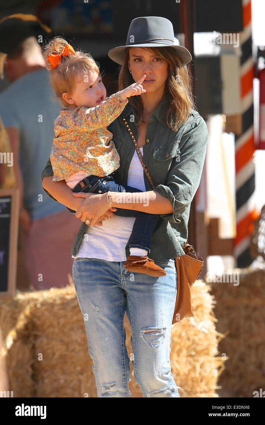 Jessica Alba takes her two daughters to Mr Bones Pumpkin Patch in West ...