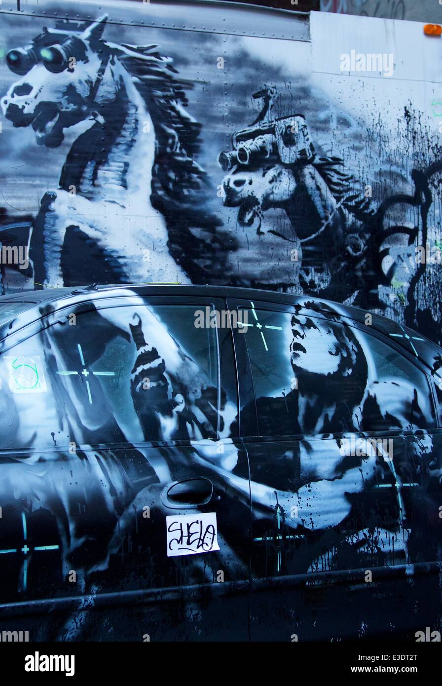 British graffiti artist Banksy gets political in his latest work in ...