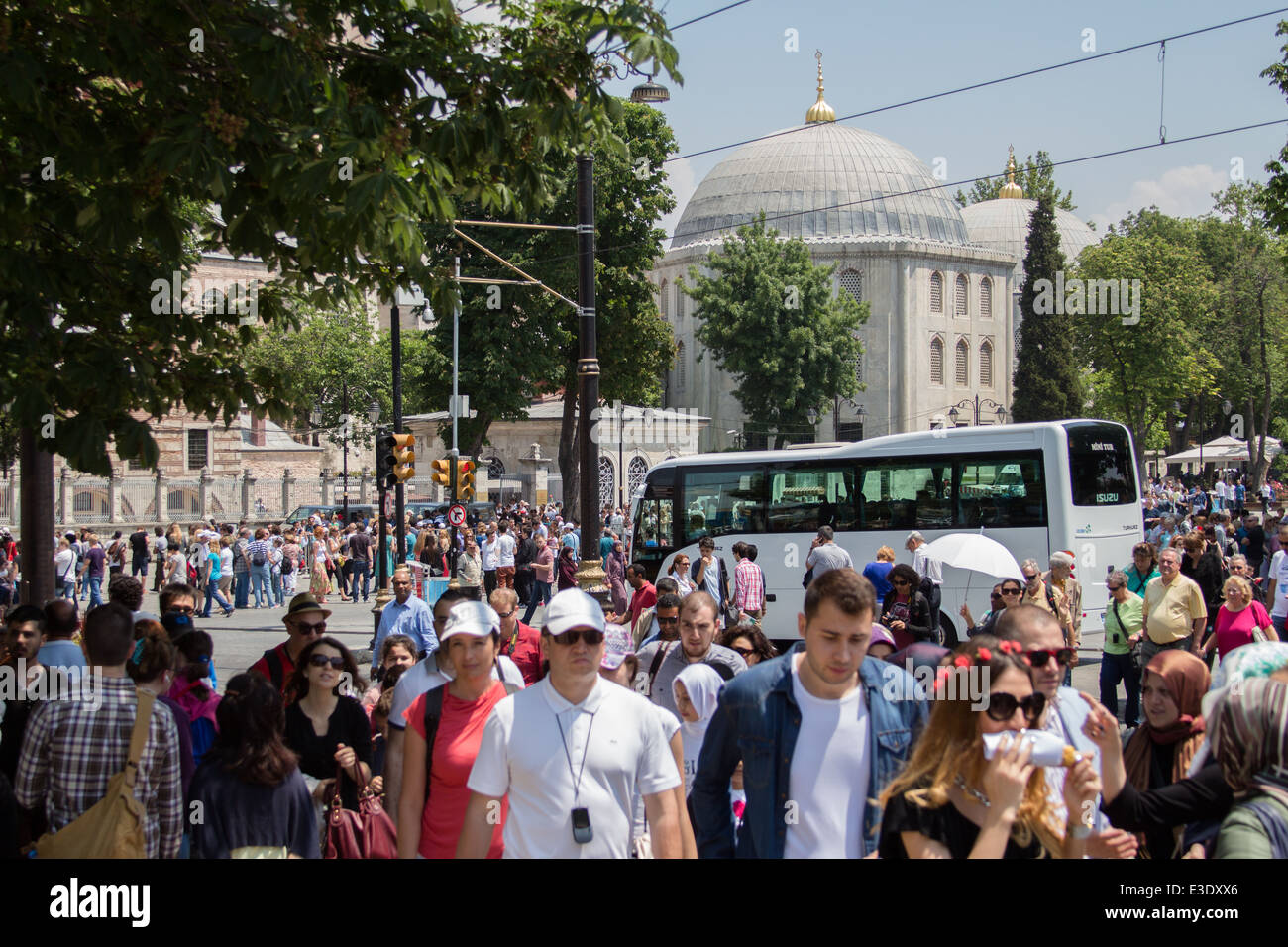 Tourists walking in the Sultanahmet district of Istanbul Turkey. In the ...