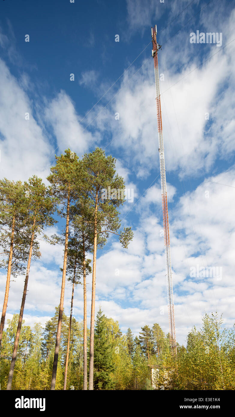 Cellular network guyed antenna tower , Finland Stock Photo - Alamy