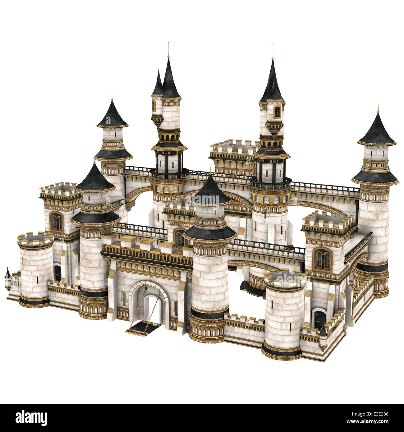 3D digital render of an old fairy tale castle isolated on white ...