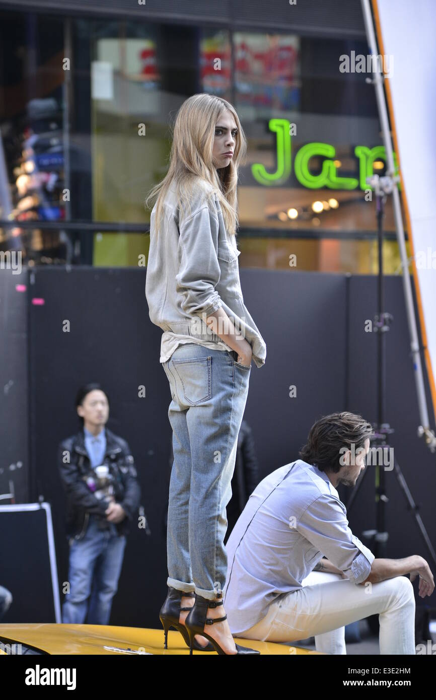 Cara Delevingne modelling on a photoshoot for Donna Karan's mainline ...