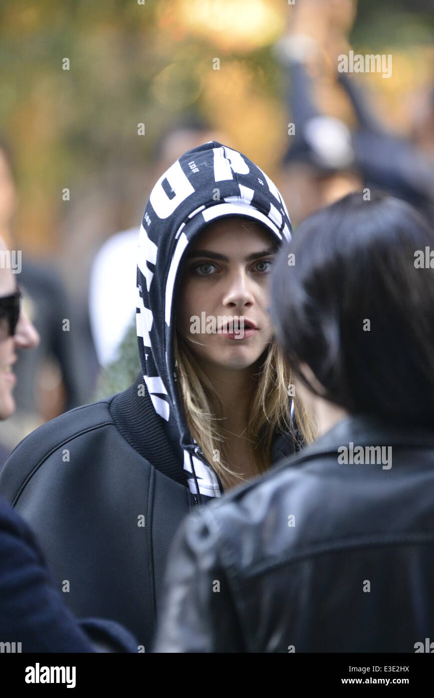 Cara Delevingne modelling on a photoshoot for Donna Karan's mainline ...