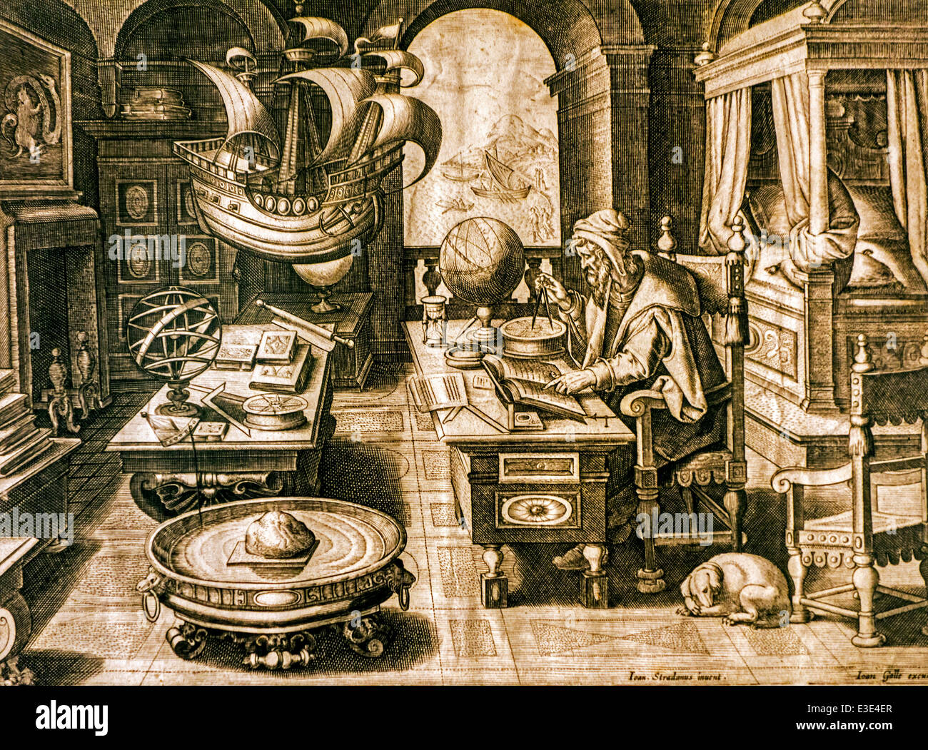 17th century geographer at work in his study Stock Photo - Alamy