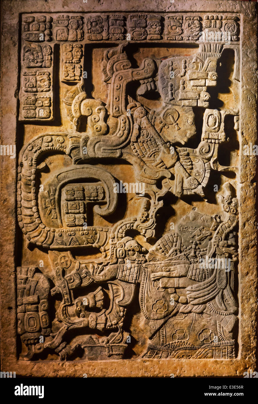 Yaxchilan lintel 25 showing hieroglyphic inscriptions being reversed as ...