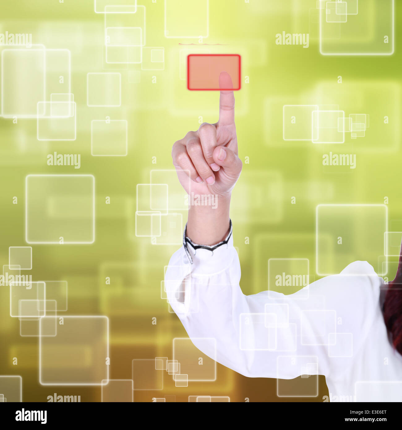 woman hand pushing button on a touch screen interface Stock Photo - Alamy